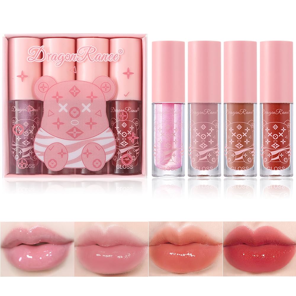 4Pcs Hydrating Lip Gloss Set, Moisturizing Tinted Lip oil Set/Long ...
