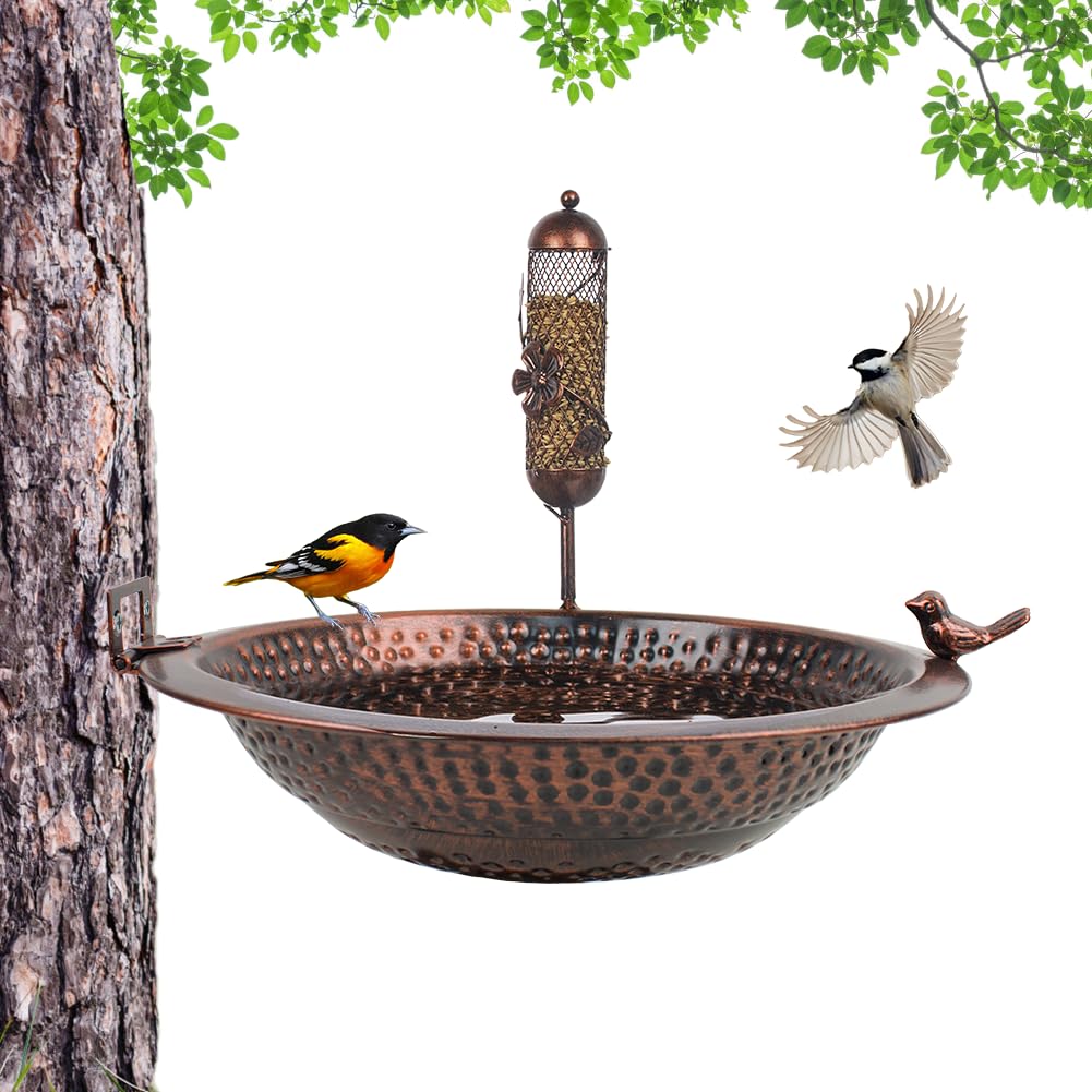 Tree Mounted Bird Bath, 13‘’Dia Bird Bath Bowl with Bird Feeder ...