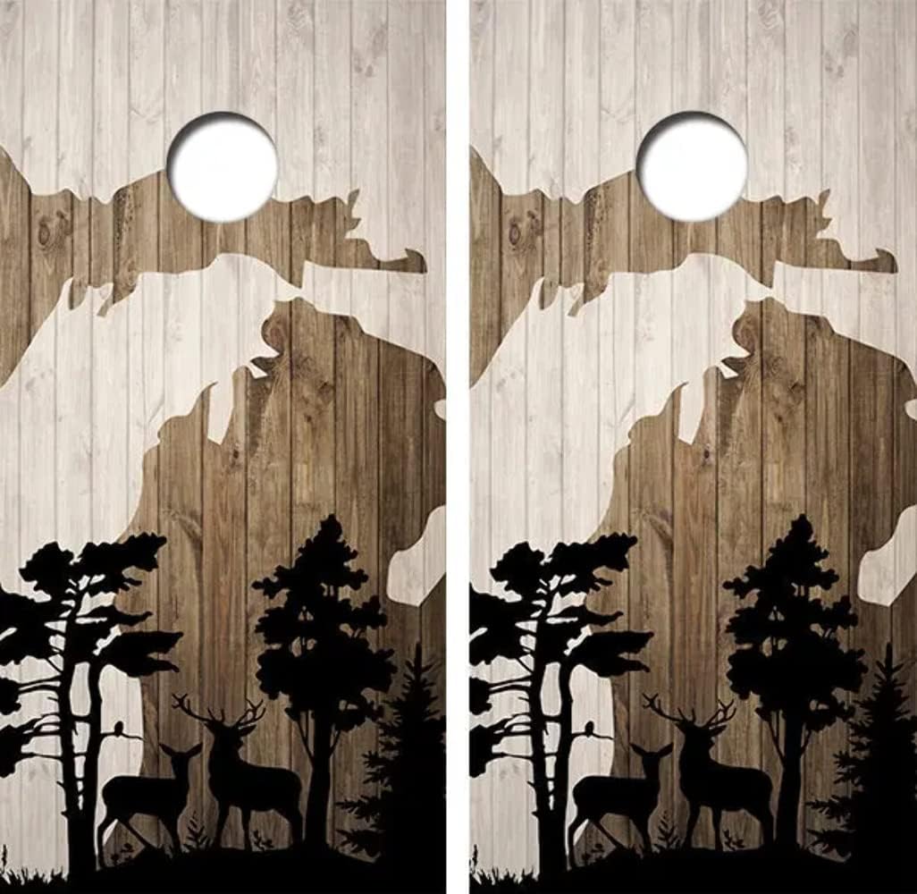 Amazon.com: KT Cornhole Wraps Michigan Deer Hunting Laminated Cornhole ...