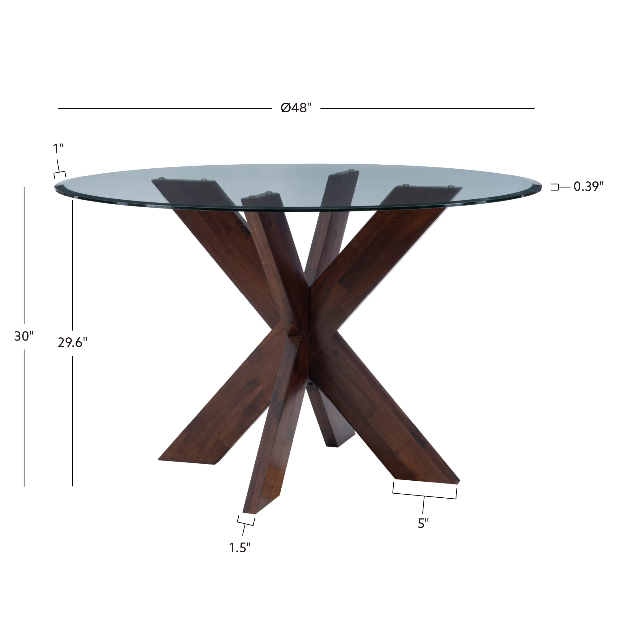 Powell Espresso Wood Glass Top Parnell X Base Dining Table