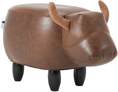 HOMCOM Animal footstool Buffalo Storage Stool Cute Kids Decoration Wood ...