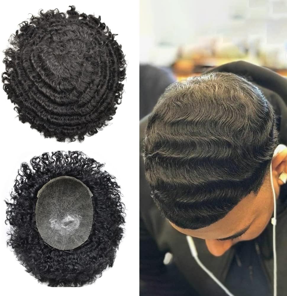 Amazon.com : Afro Curly Toupee for Black Men 8X10 Full Poly African ...
