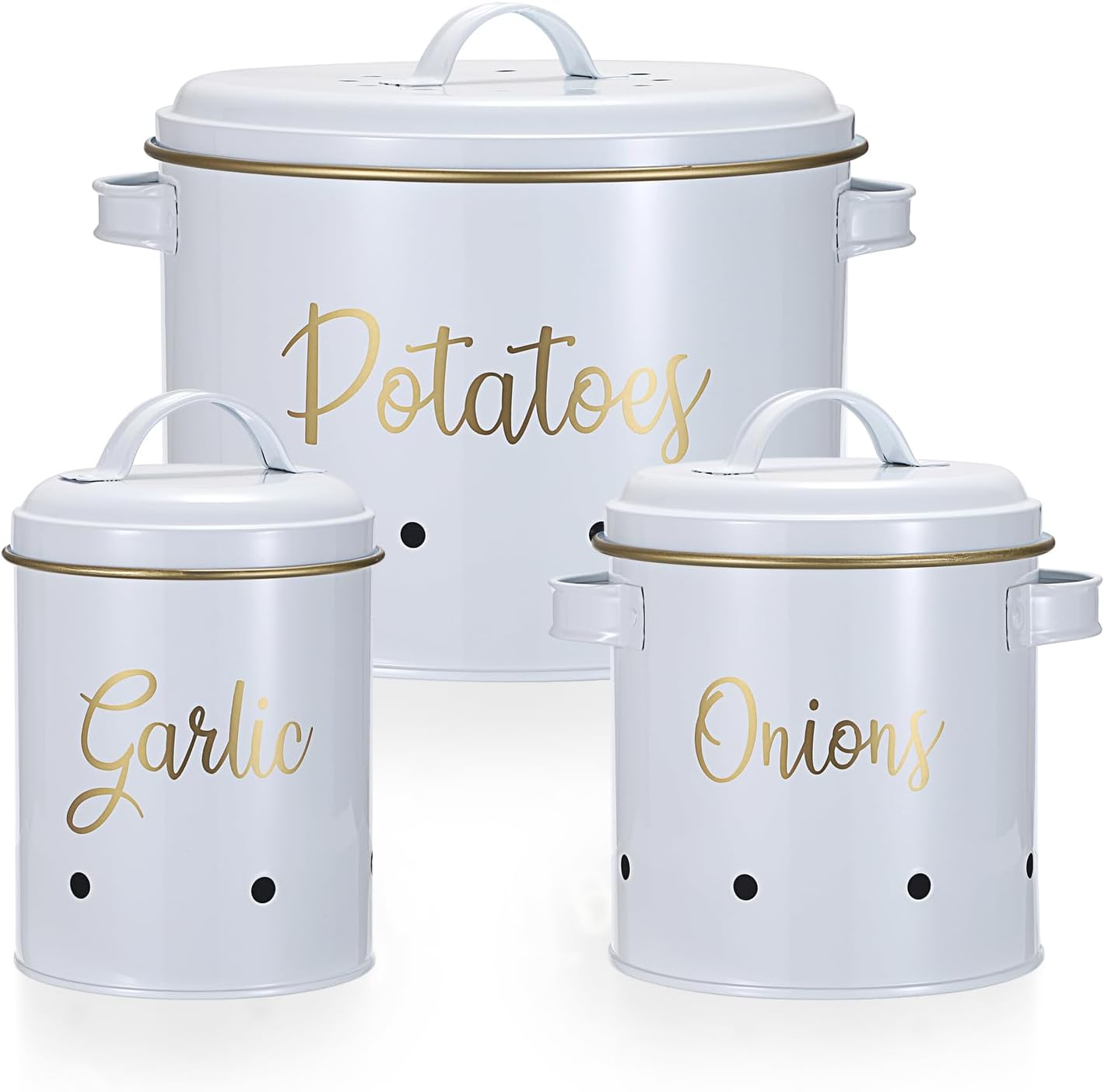 SumTree 3-Piece Potato, Onion, Garlic Storage Bin Set - White, Modern ...
