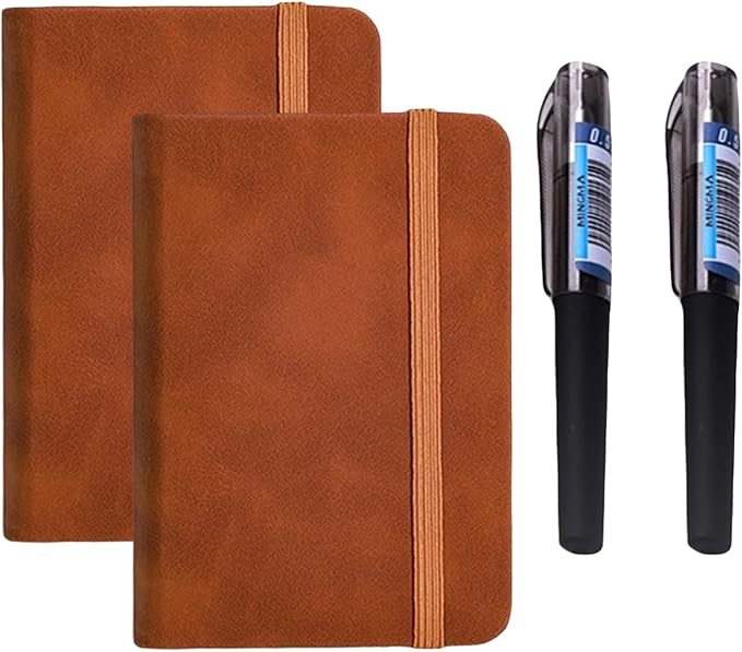 2 Pack A7 Pocket Notebook with Pen, Portable Mini Small Leather Journal ...