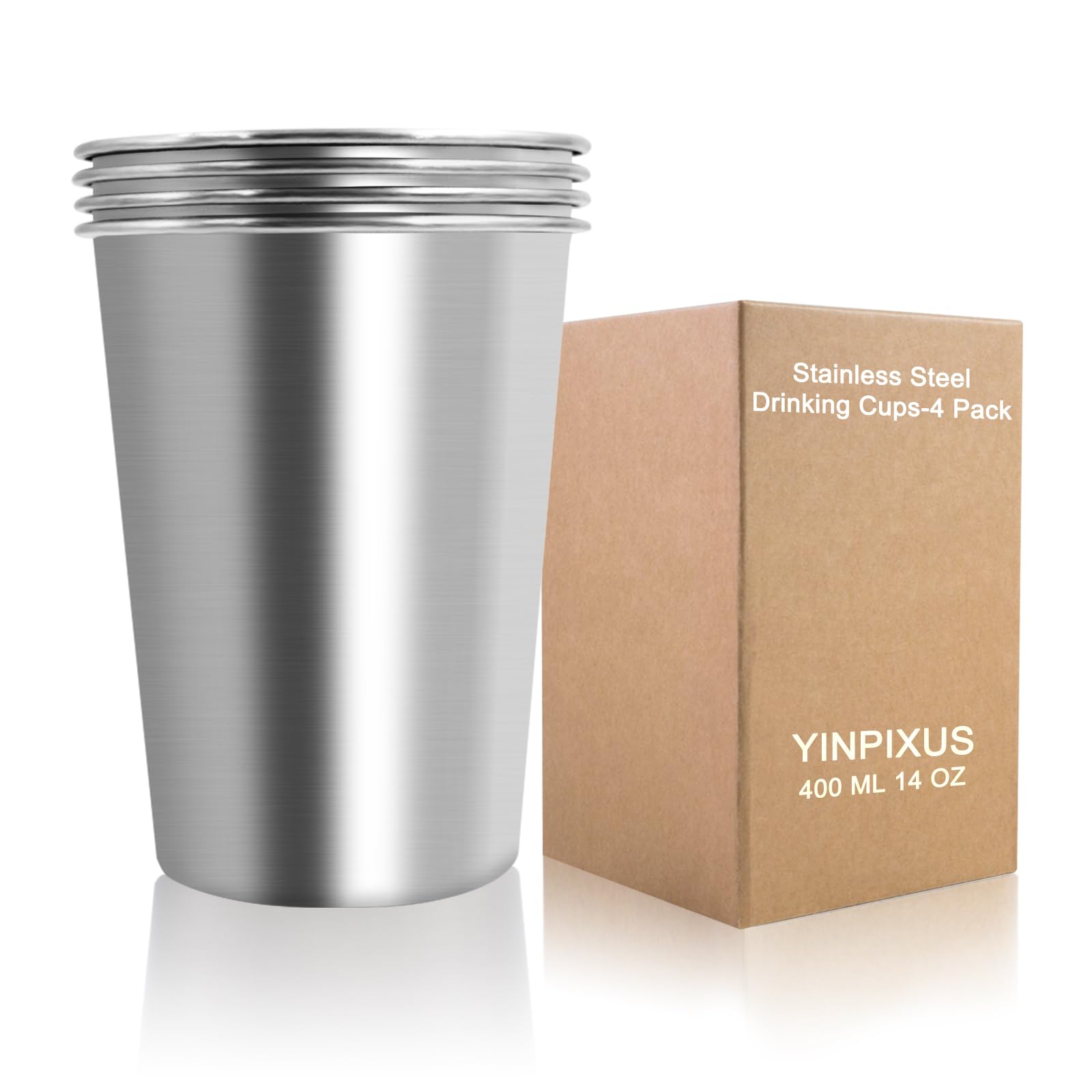 Stainless Steel Cups 14oz, Unbreakable & Reusable Drinking Cups, Metal ...
