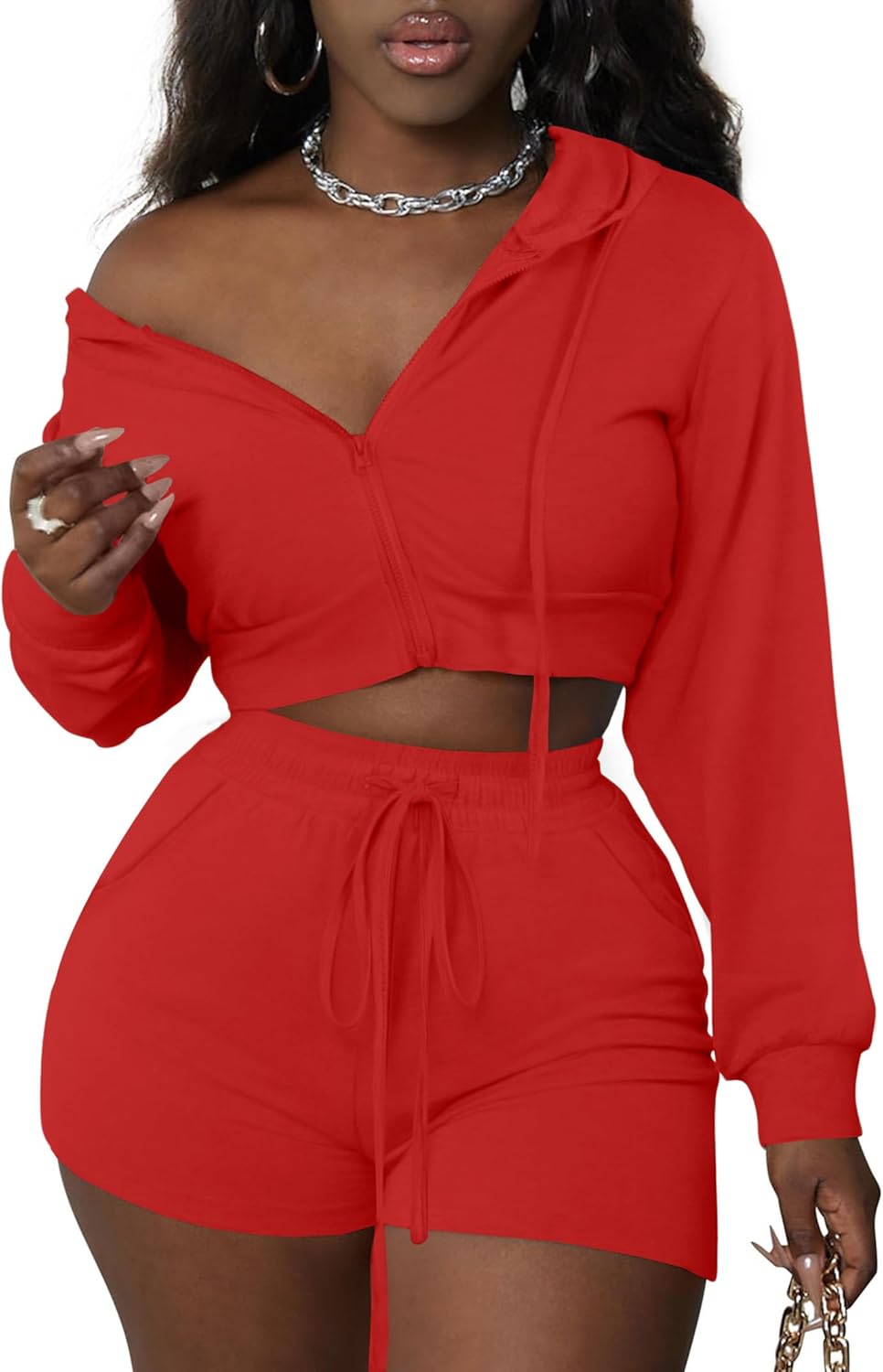 Amazon.com: LovelyWholesale Women 2 Piece Outfits Long Sleeve Crop ...
