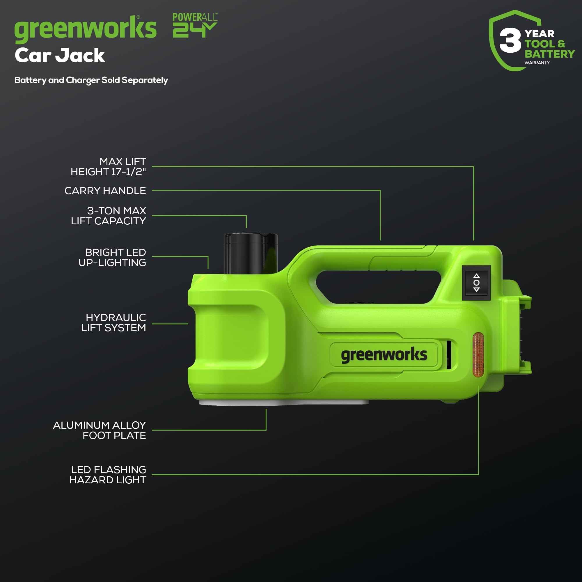 Snapklik.com : Greenworks 24V Cordless Car Jack