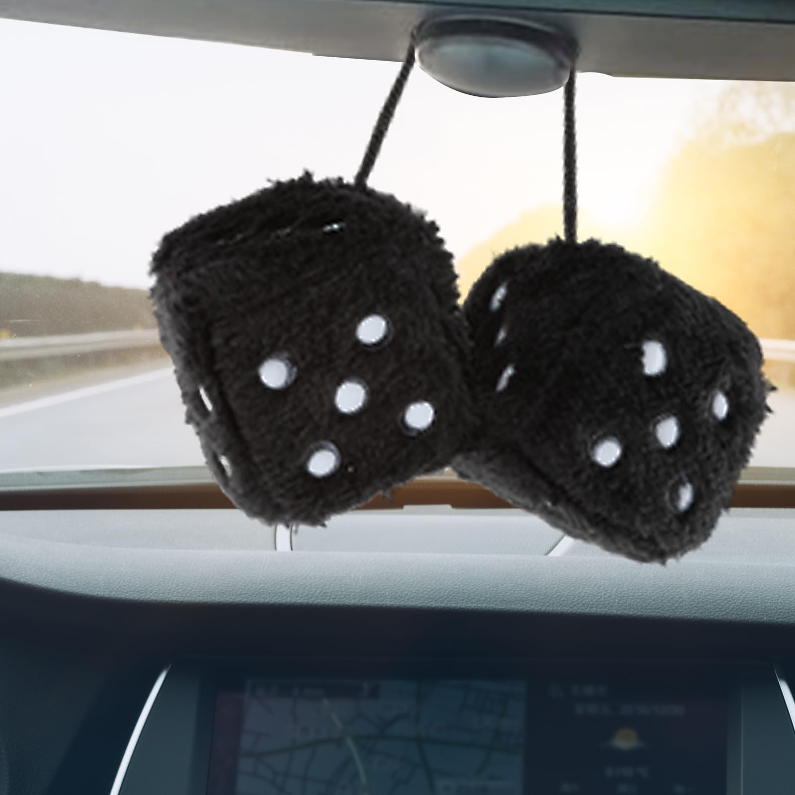 Amazon.com: Pair 3” Black Fuzzy Plush Dice, Retro Square Car Dice with ...