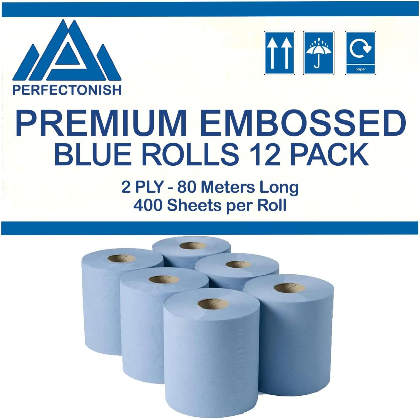 Perfectonish Premium Embossed Blue Rolls 12 Pack - 2-Ply 80m Long ...