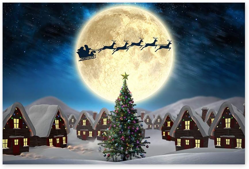 Amazon.com: Xmas Wall Art Poster Santa Flying on The Sledge Christmas ...