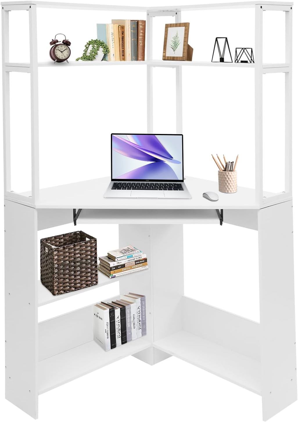 Amazon.com: GUIAFUHYE Corner Desk, Small Computer Desk with Hutch ...