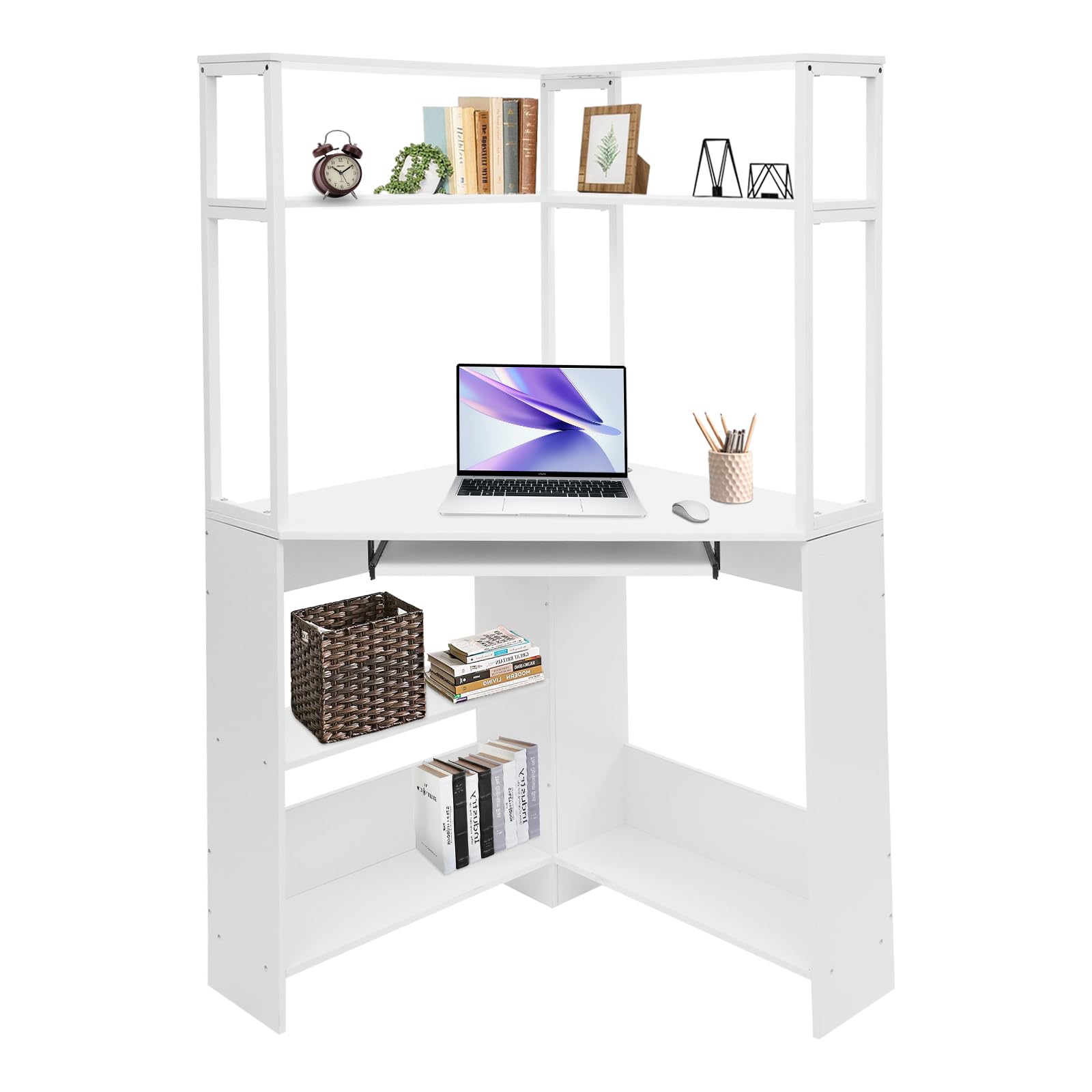 Amazon.com: GUIAFUHYE Corner Desk, Small Computer Desk with Hutch ...