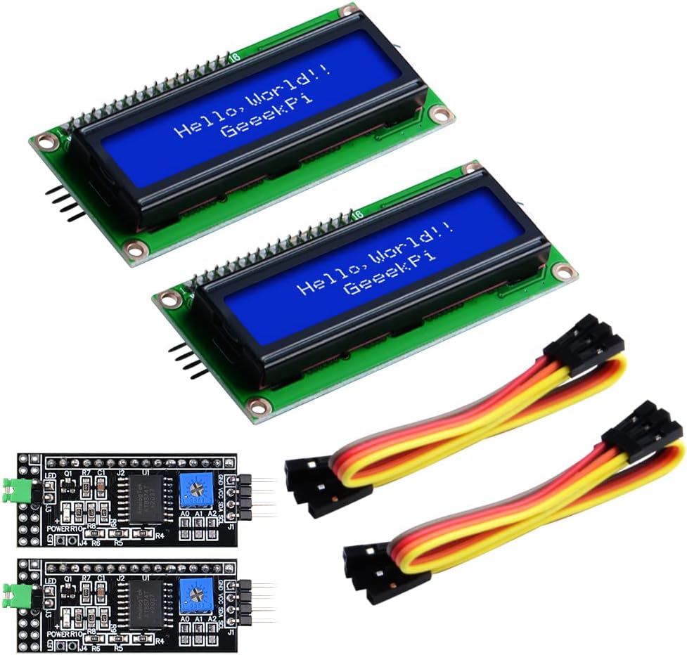 GeeekPi 2-Pack I2C 1602 LCD Display Module 16X2 Character Serial Blue Backlight LCD Module for ...
