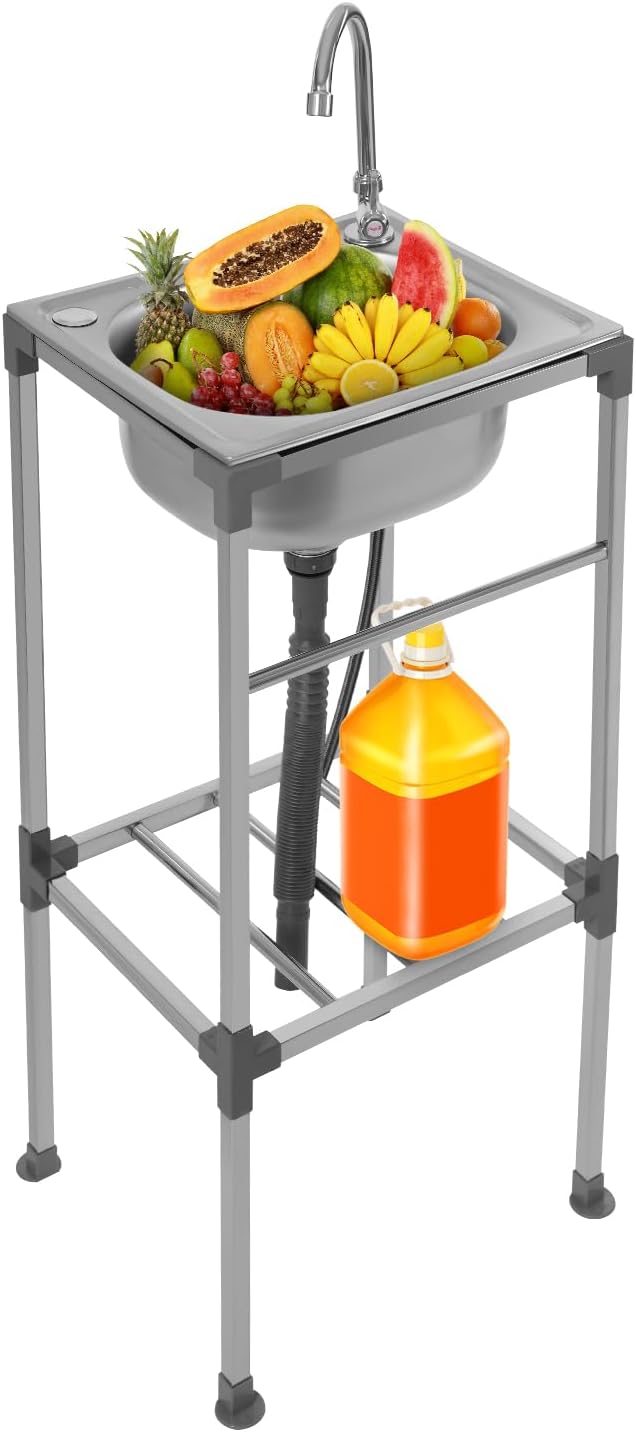 Mobile Kitchen Sink, Multifunction Freestanding Stainless Steel Single ...