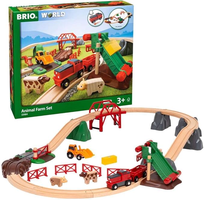 Amazon.com: BRIO 33984 Animal Farm Set - Engaging Wooden Toy Train Set ...