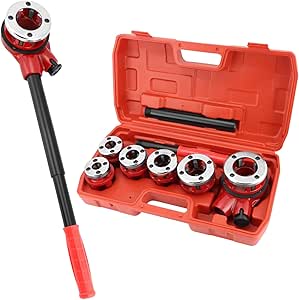 QWORK Ratchet Pipe Threader Kit, BSPT Thread Ratcheting Pipe Threading ...
