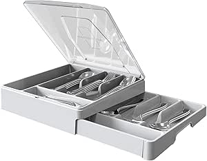 Double Layer Flatware Organizer with Lid, Cutlery Tray for Countertop ...