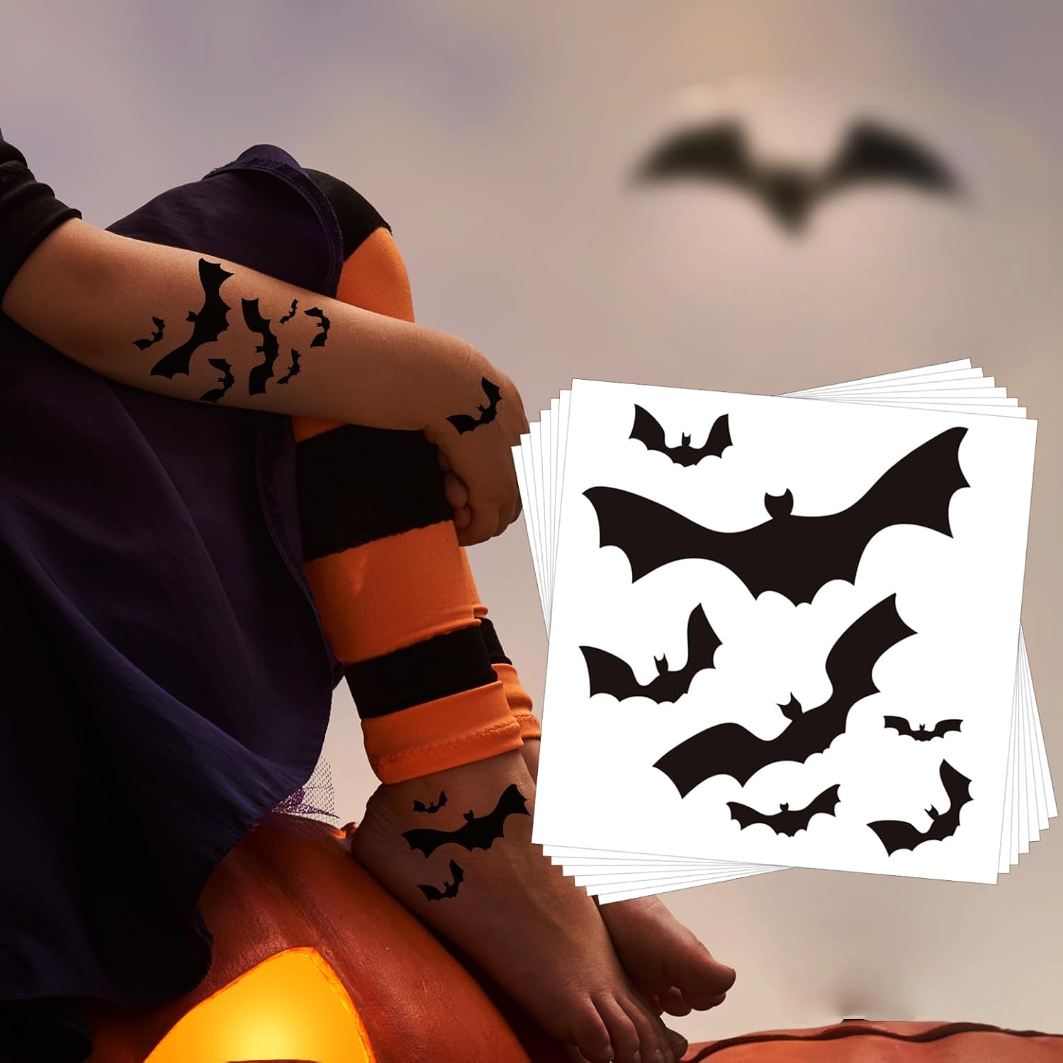 Amazon.com : Bat Tattoo, 7-Pack Halloween Temporary Tattoos Black ...