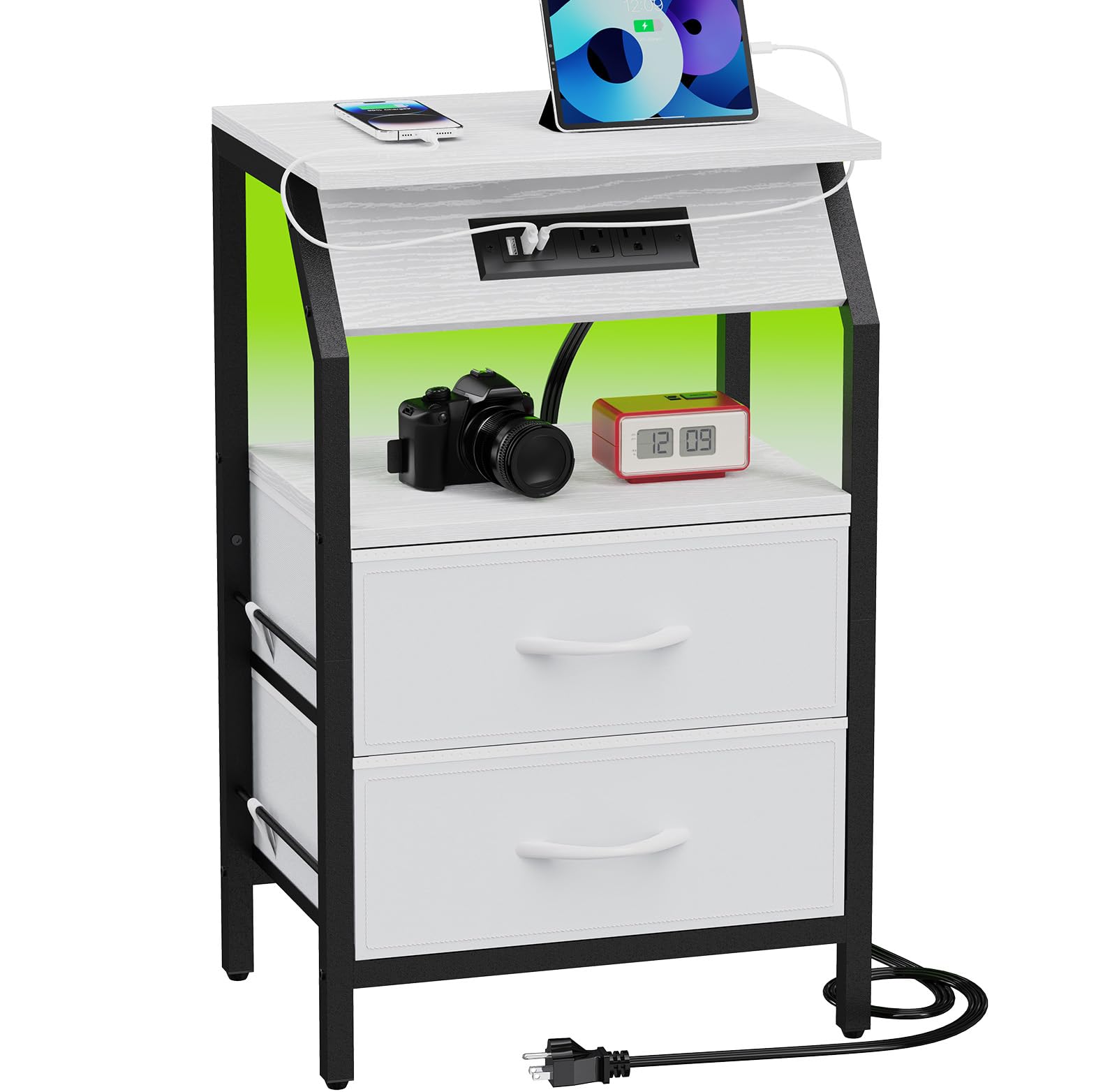 Amazon.com: SZLHANJZ LED End Table, Nightstand with 2 Drawers and ...