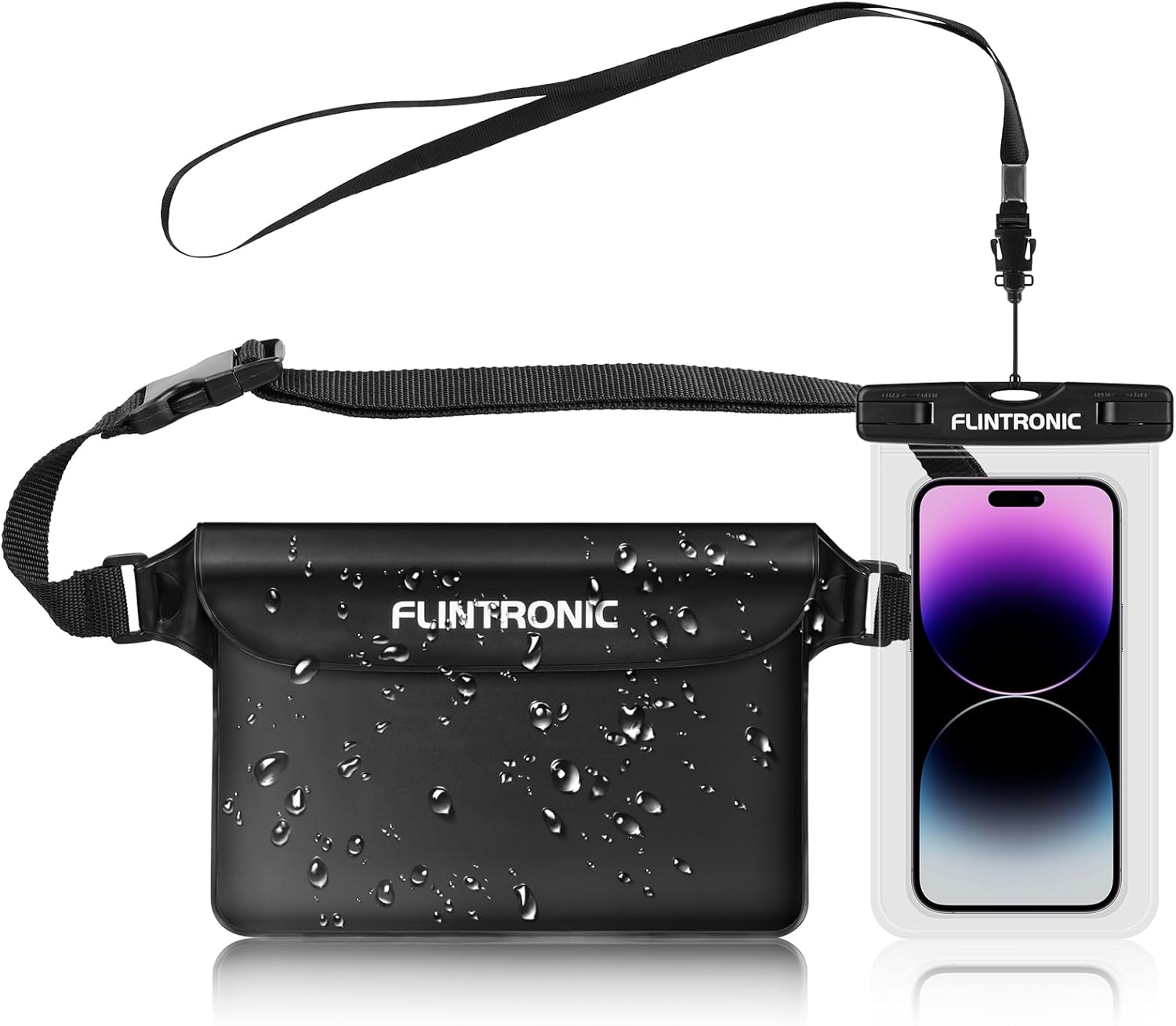 flintronic 2PCS Waterproof Pouch Bag with Adjustable Waist Strap, IP68 ...