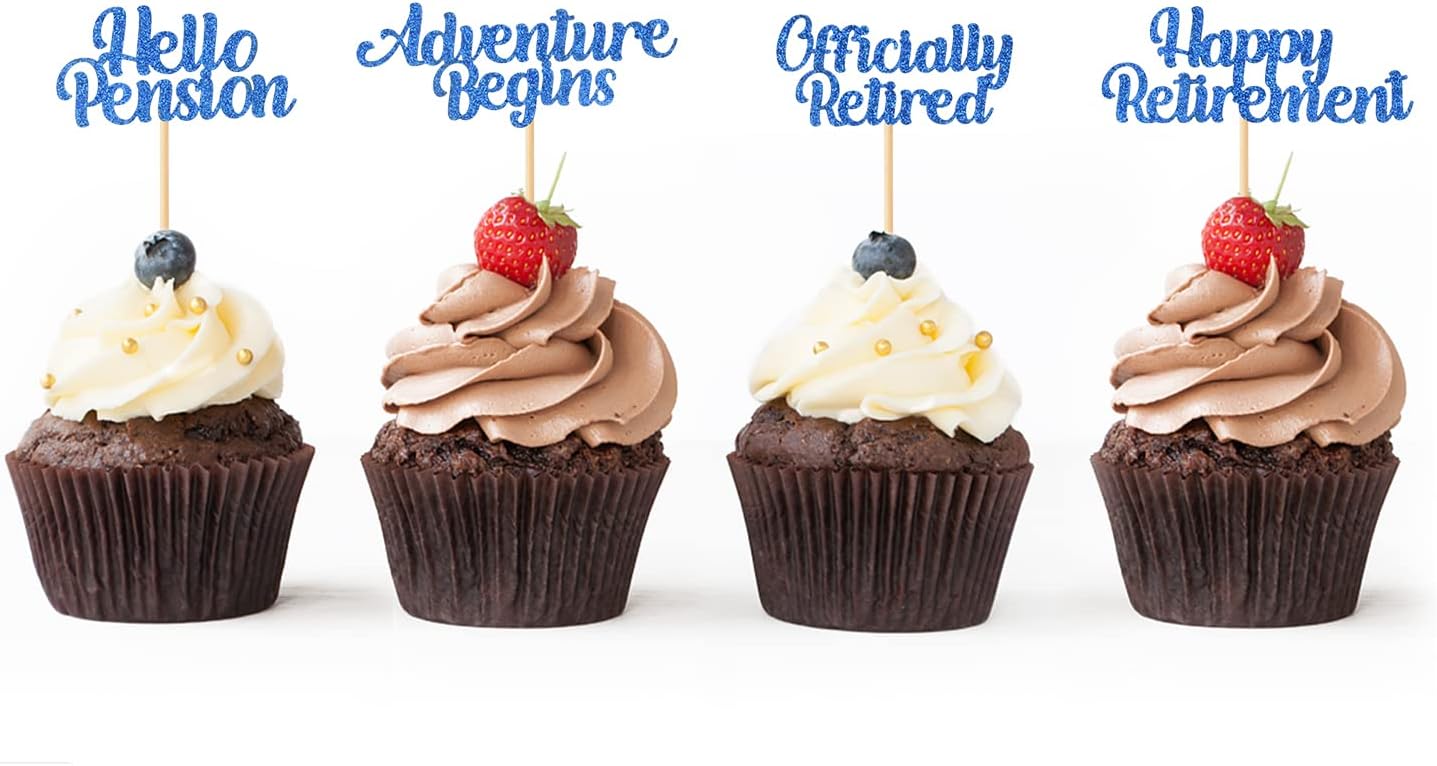 Amazon.com: 48 Pieces Happy Retirement Cupcake Toppers Retirement Theme ...
