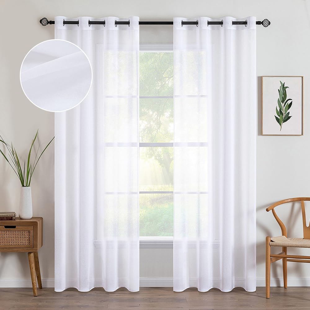 Amazon.com: MIULEE Solid Color Sheer Curtains 96 Inches Long 2 Panels ...