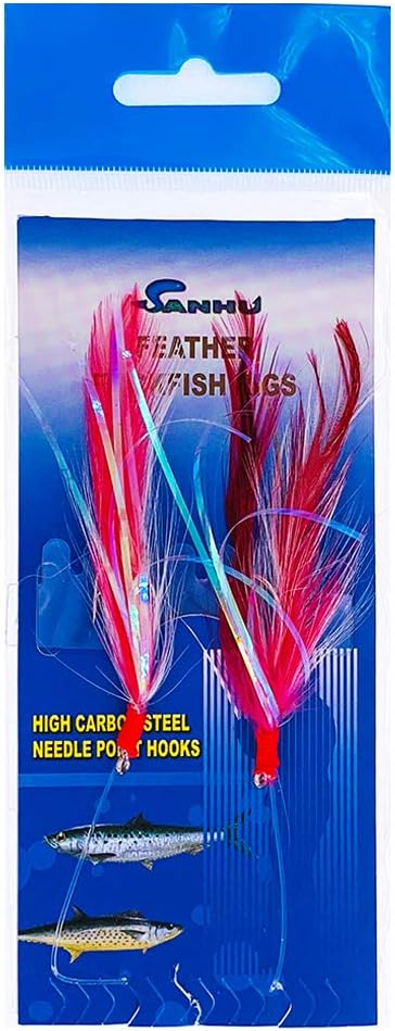 Amazon.com : Rock Cod Feather Rigs 3/0, 10 Pcs Red/White Color Rigged ...