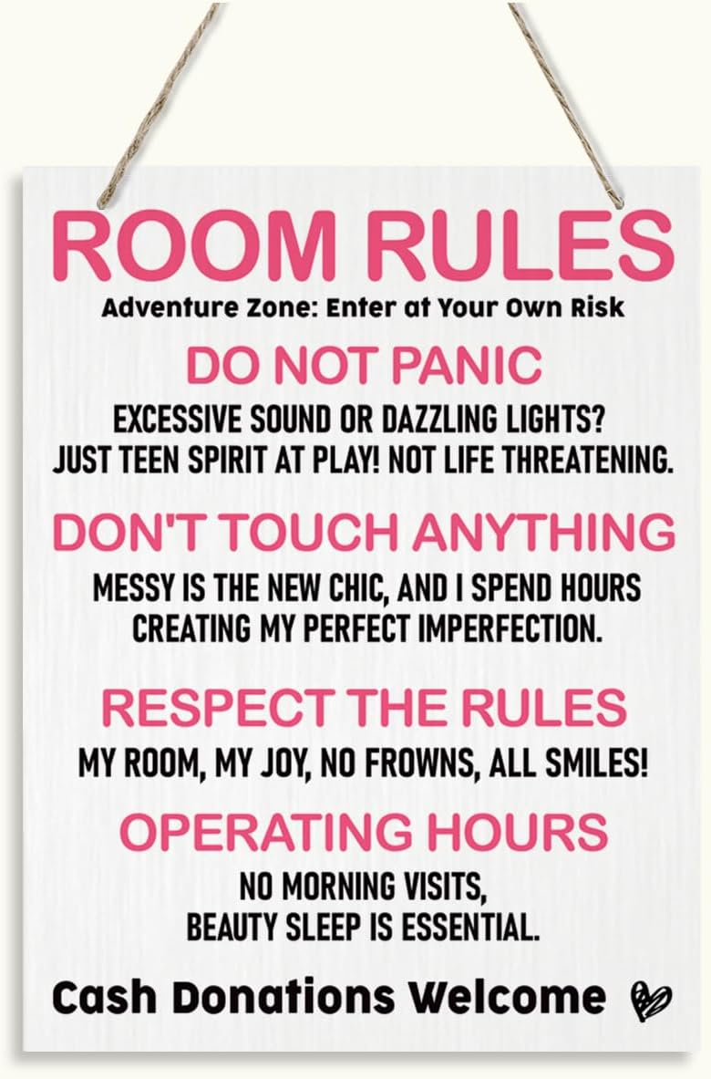 Amazon.com: Wooden Room Rules Plaque, Funny & Cute for Teen Girls ...