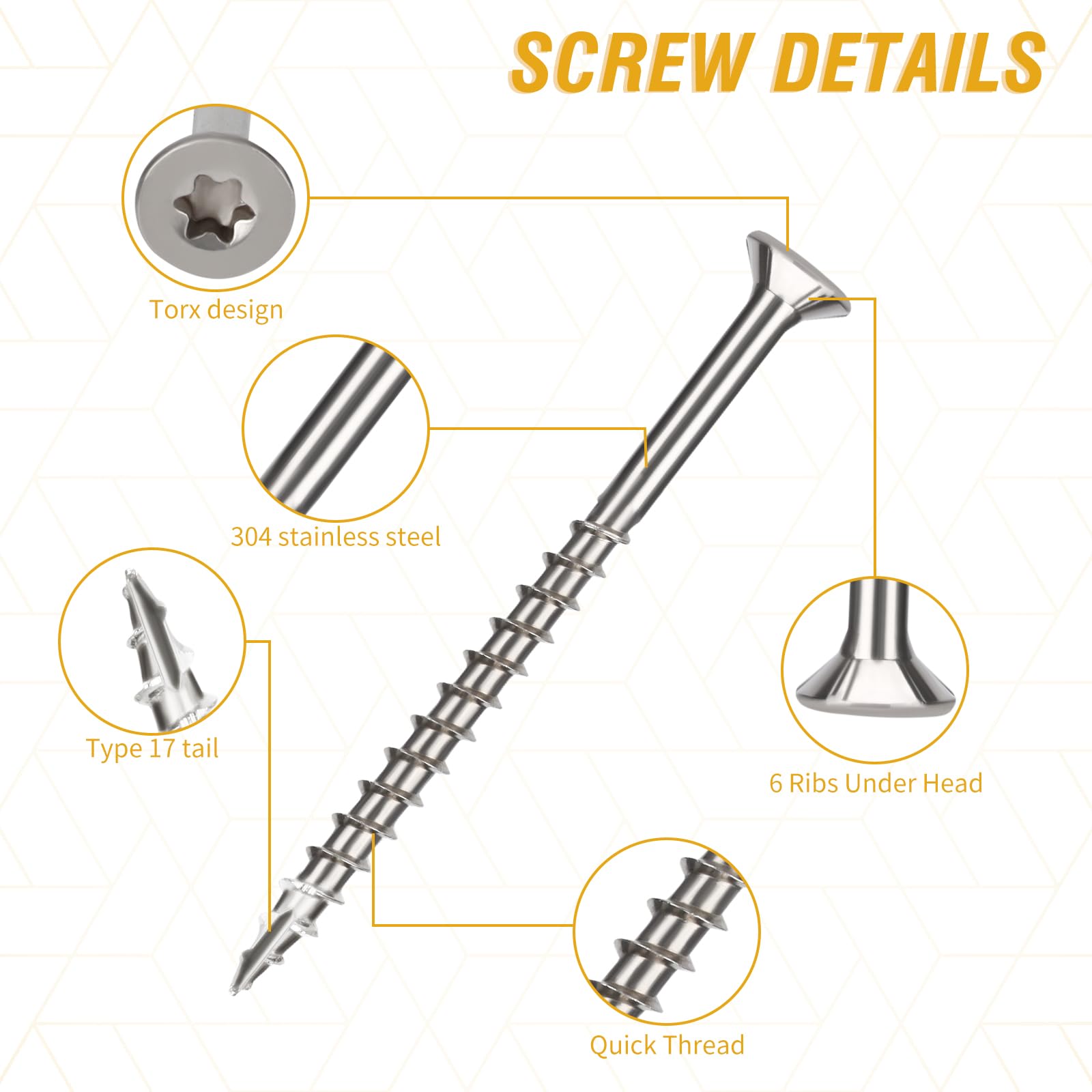 Snapklik.com : 304 Stainless Steel Wood Screws, Flat Head T25 Torx ...