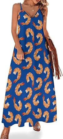 Amazon.com: SDERDZSE Shrimp Pattern Sea Food Summer Dresses Maxi Dress ...