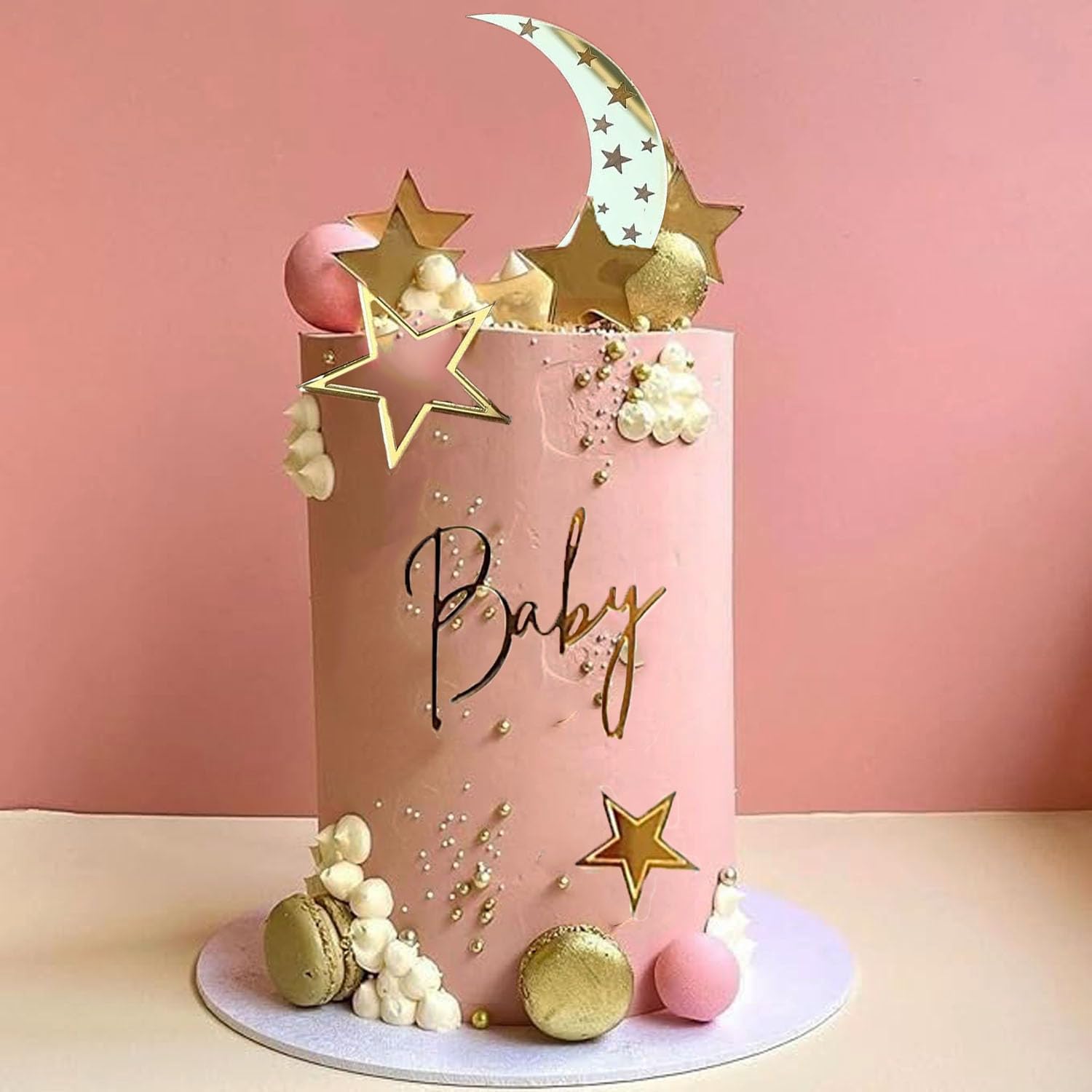Amazon.com: 6PCS Gold Moon and Stars Baby Cake Topper,Acrylic Baby ...