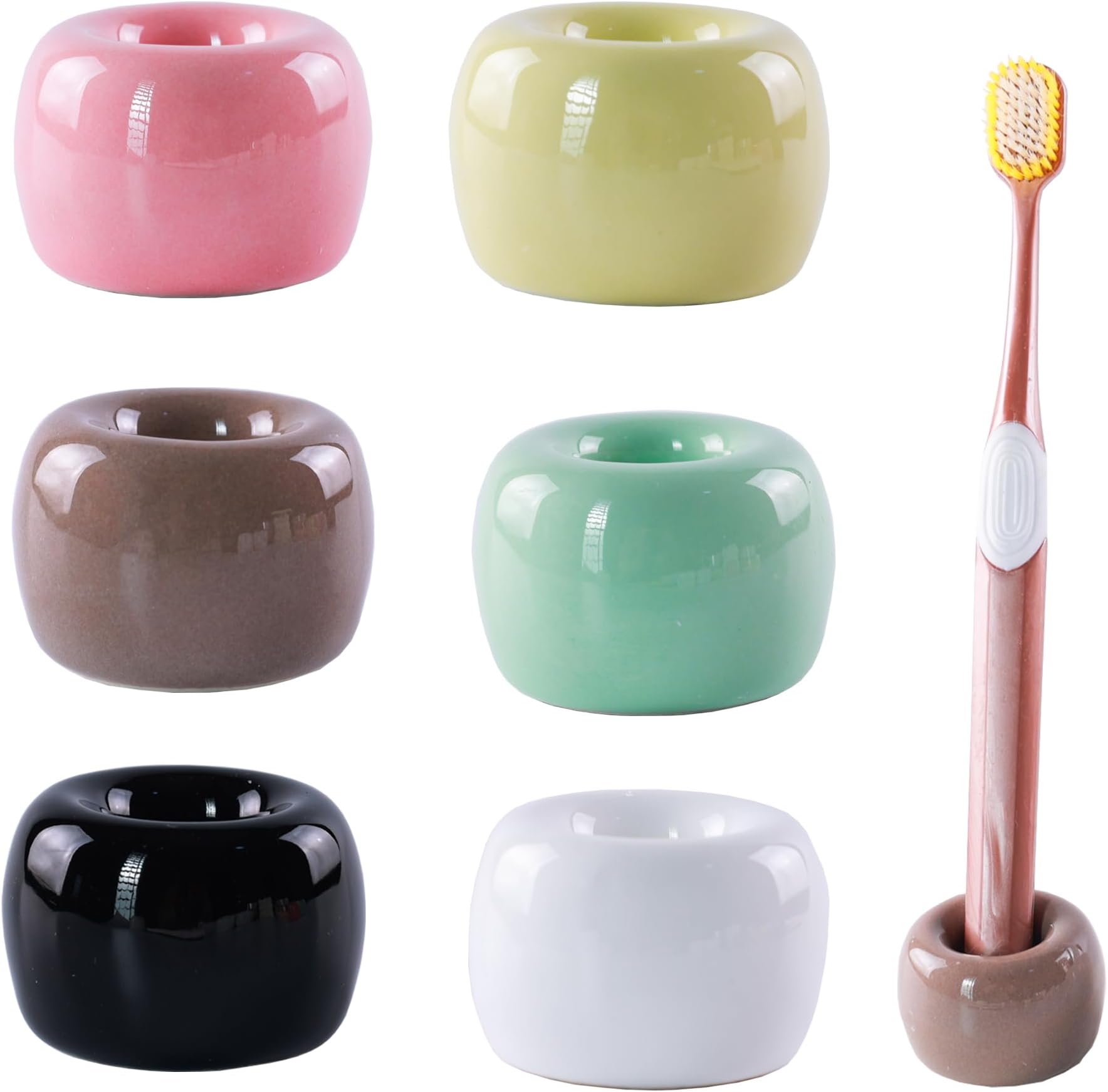 Amazon.com: Auch Set of 3 Mini Toothbrush Holder Ceramic Tooth Brush ...