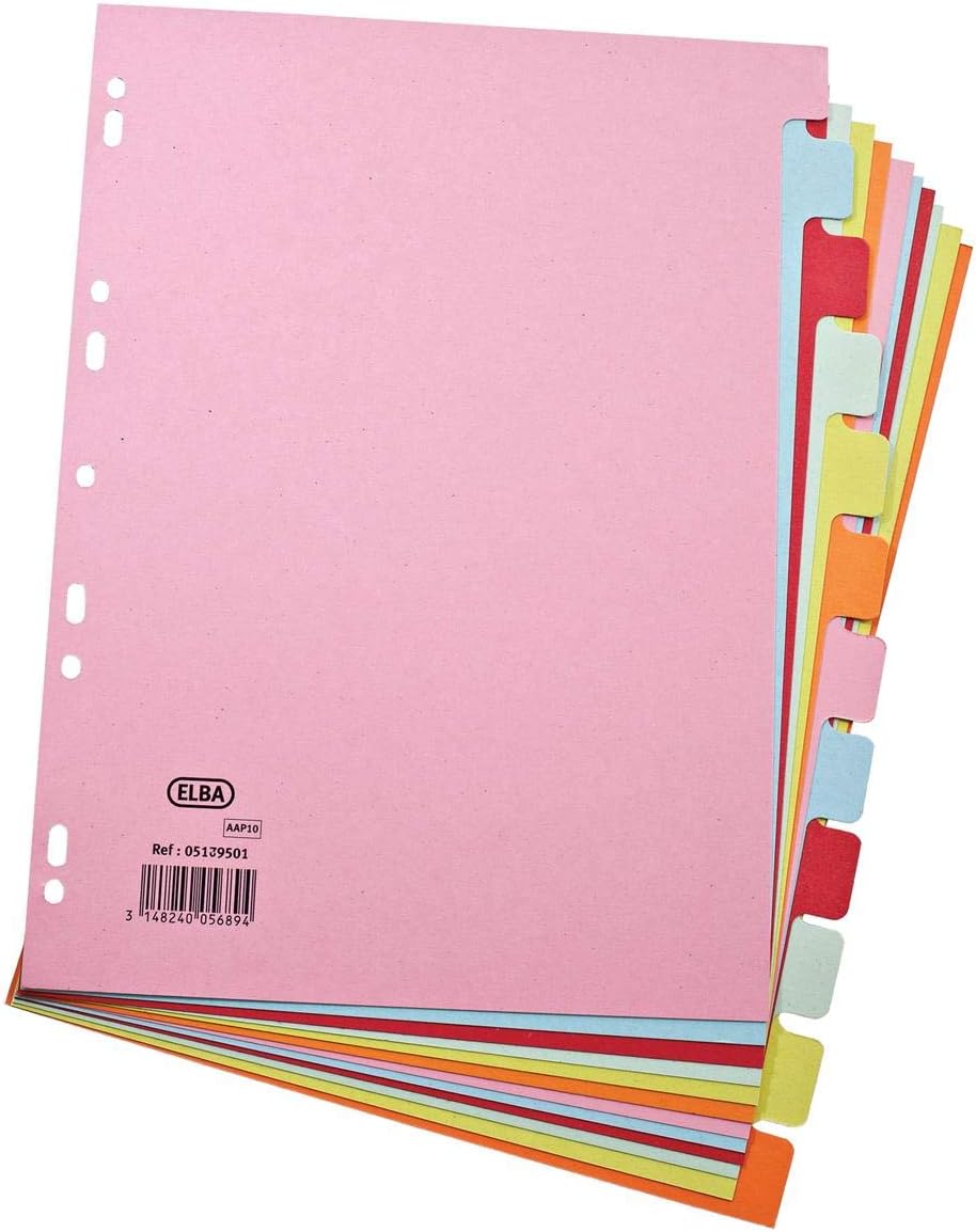 Elba A4+ (Extra Wide), 10 Part Card File Dividers, Assorted, 5 Packs of ...