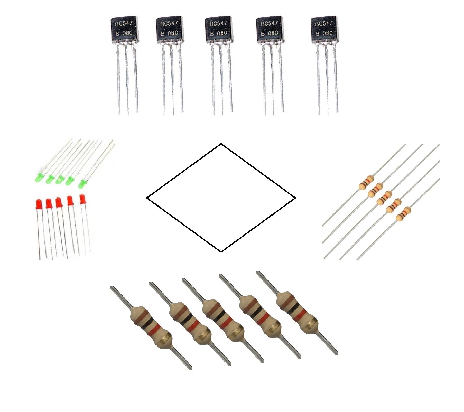 SOOTRA Combo of BC547 Transistor, 1K &100 ohm Resistors, 5mm Red ...