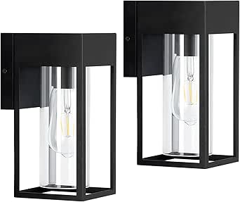 DAKAFUL 2-Pack Outdoor Wall Light Fixture, Exterior Porch Sconces Wall Mounted Lighting with E26 ...