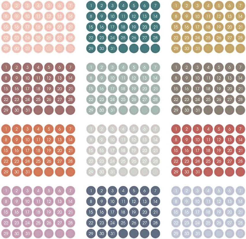 Amazon.com: ccHuDE 12 Sheets Monthly Date Stickers - Colorful Date Dots ...