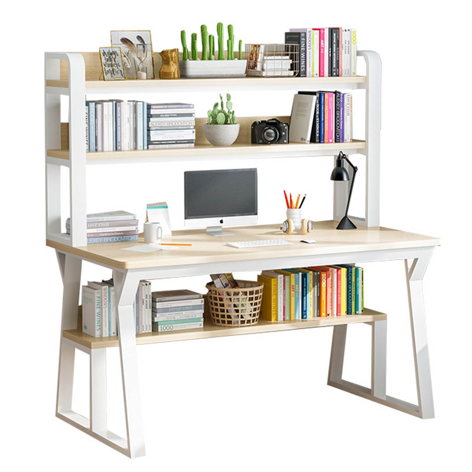 Amazon.com: N/A Computer Desk with Storage Shelves and Bookshelf, with ...