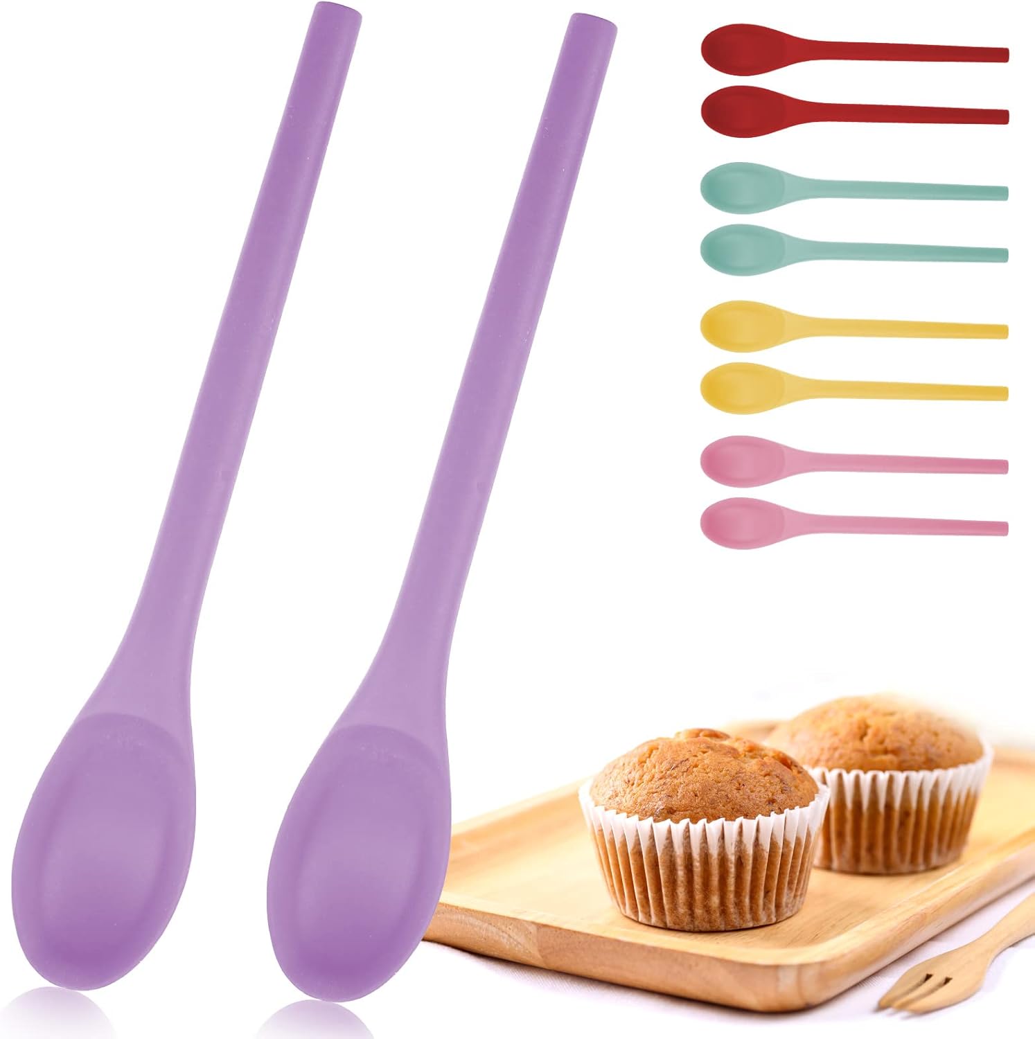 Mixing Spoons, 2 Pcs Long Handle Spoons, Silicone Spoons for Cooking ...