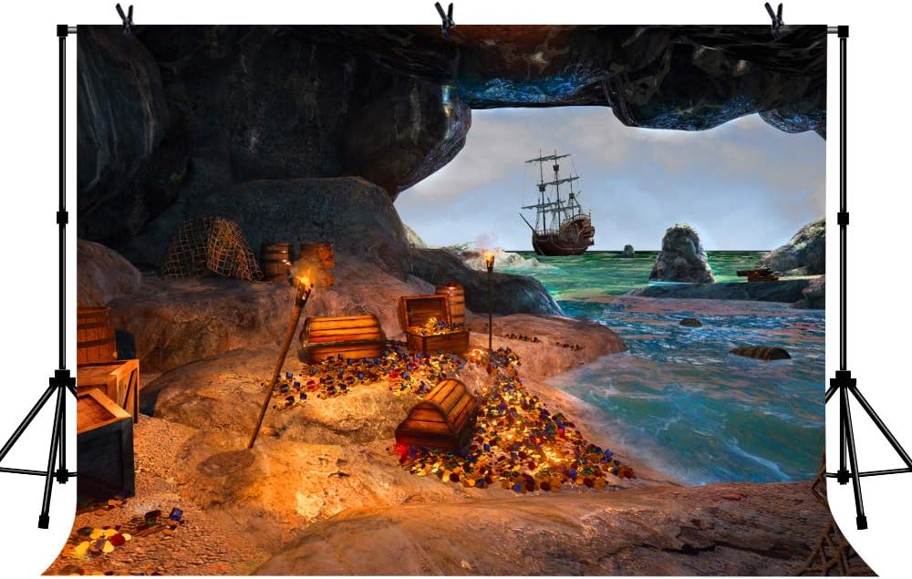 Amazon.com : BELECO 7x5ft Fabric Beach Island Pirate Ship Backdrop ...