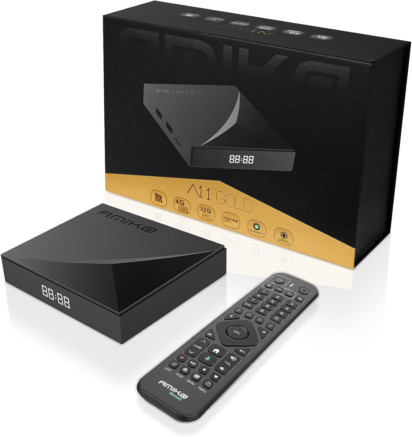 Amiko A11 GOLD 4K UHD ANDROID Mytv3 QUAD CORE WIFI 6 GIGABIT LAN ...