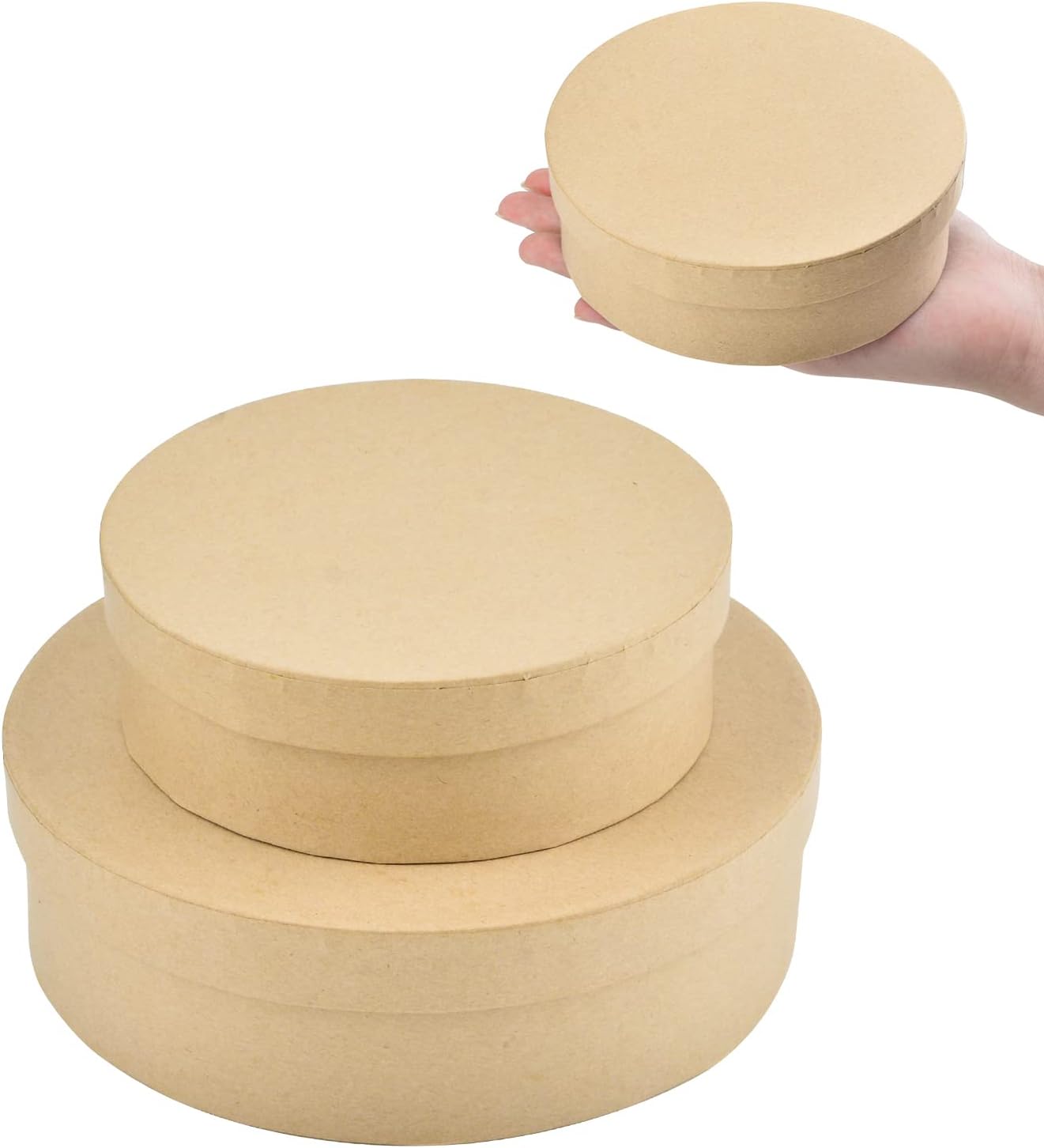 Amazon.com: WANDIC Paper Mache Boxes, Set of 2 Small Round Kraft Paper ...