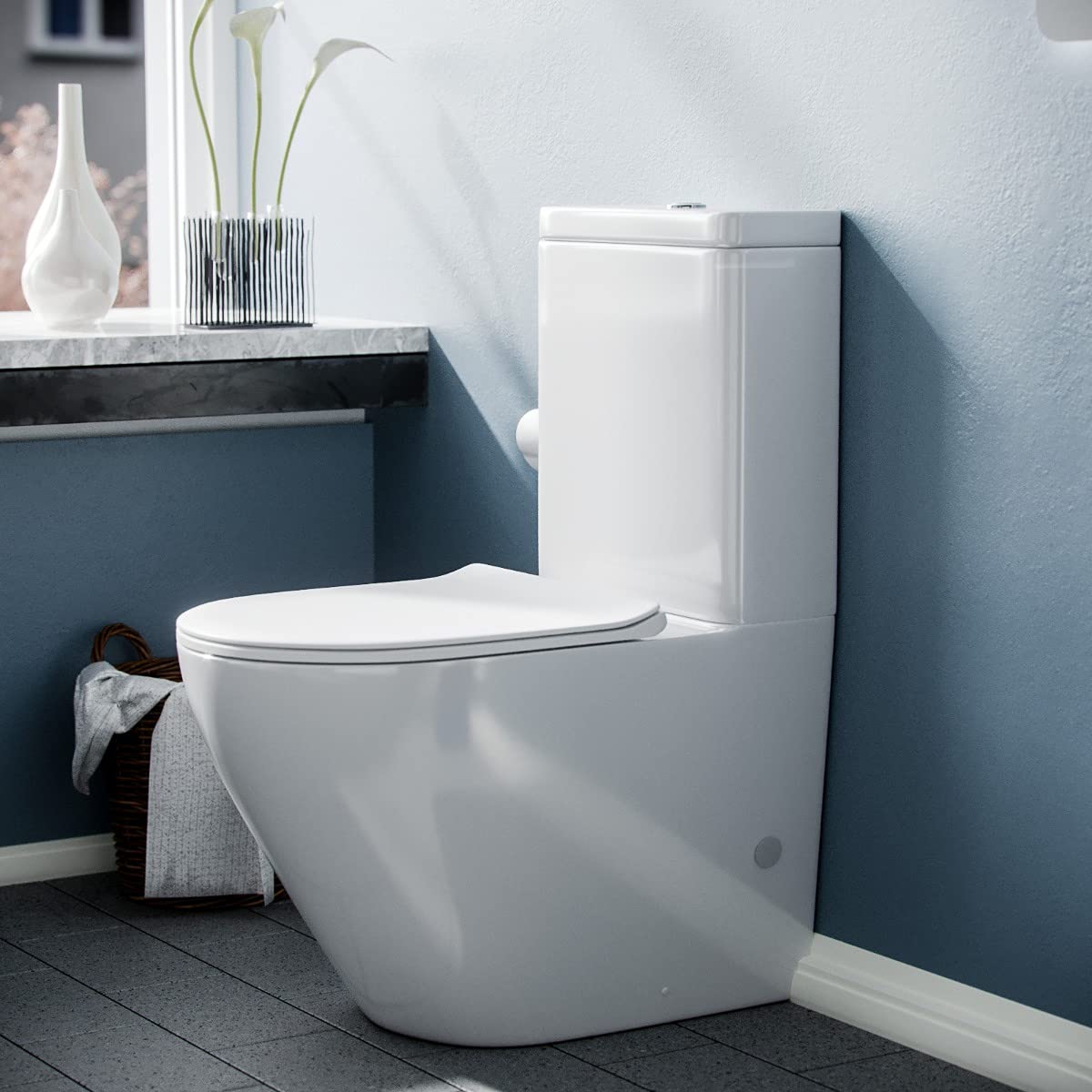 Curved Rimless Close Coupled WC Toilet Pan and Cistern Bathroom- Buy ...