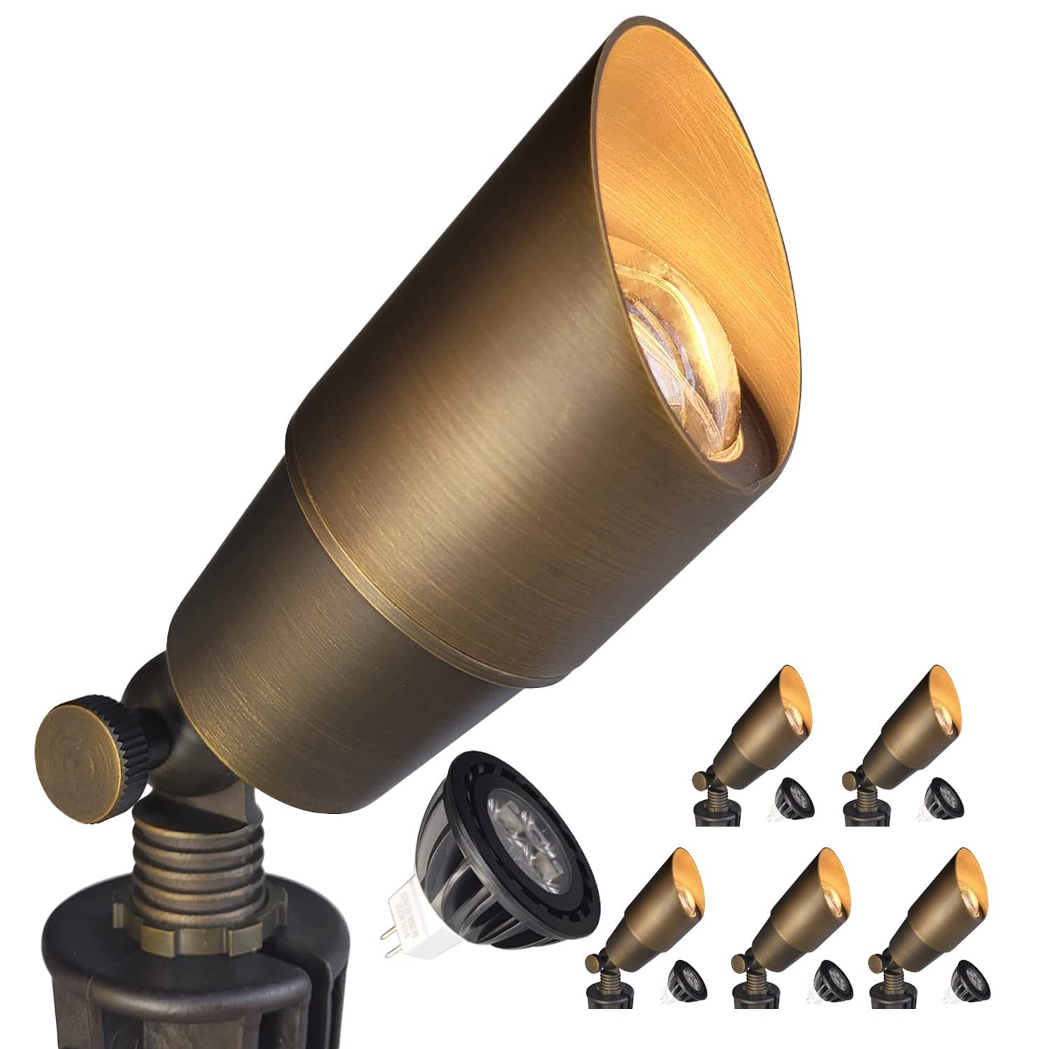 COLOER Brass Landscape Spotlights, 6 Pack Spot Lights Outdoor with 5W ...