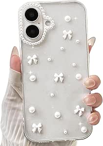 Amazon.com: NITITOP Compatible with iPhone 16 Case Clear Cute for Women Girls Glitter with 3D ...