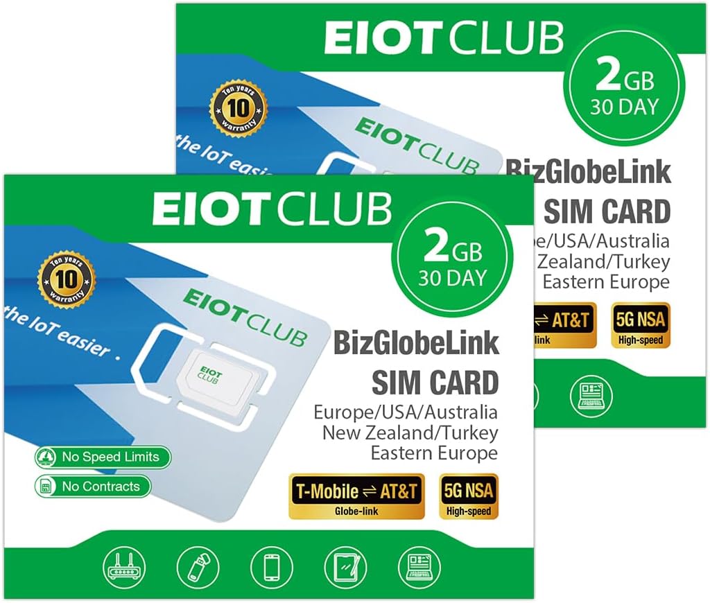 Amazon.com: (2 Pack) EIOTCLUB Prepaid Europe SIM Card, 2GB/30Days Data ...