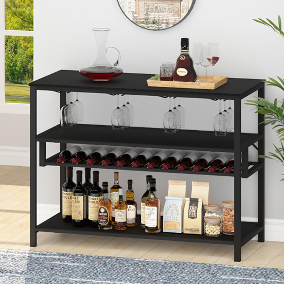 LVB Black Wine Rack Table, Modern Wine Rack Free Standing Floor, Metal ...