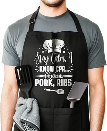 Amazon.com: Besthap Funny BBQ Apron, Stay Calm, I Know CPR... Chicken ...