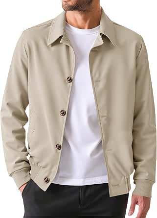 Runcati Mens Lightweight Jackets Button Down Casual Windbreaker Vintage ...
