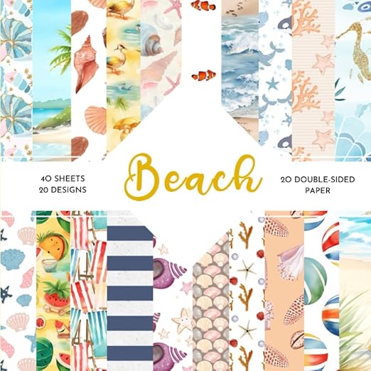Beach Scrapbook Paper: | 8,5 x 8,5 size | 40 patterned double sided ...