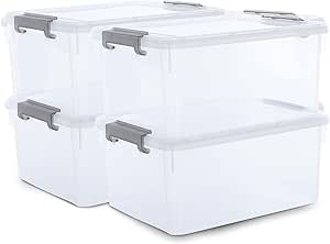 Citylife 17 QT Plastic Storage Bins with Latching Lids Stackable ...